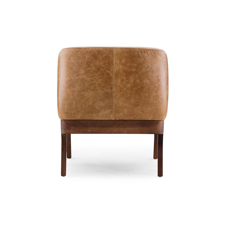 Abra Armchair in Brown Leather and Walnut Finish For Sale at 1stDibs