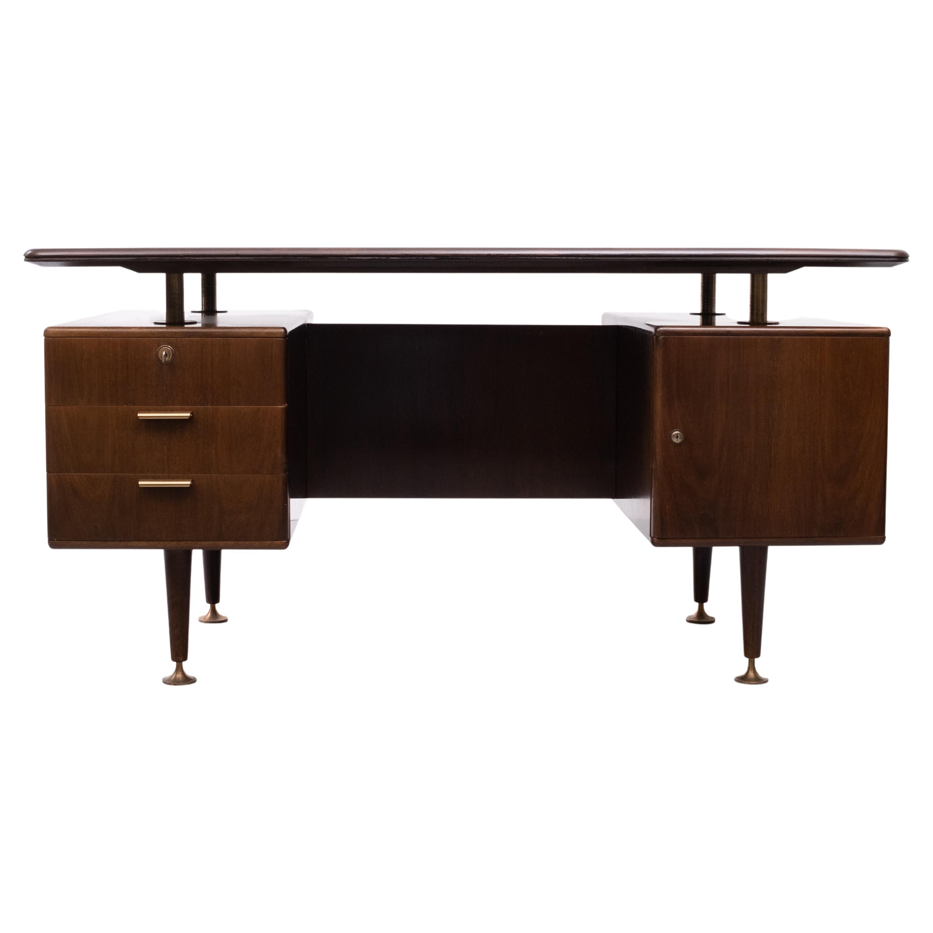 1950's American Boomerang Shaped Walnut and Cane Executive Desk at 1stDibs