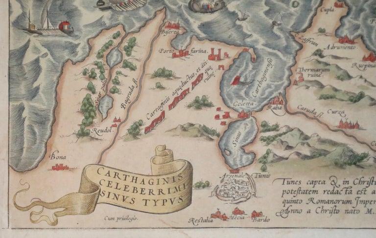 Abraham Ortelius - 16th Century Hand Colored Engraved Map of Carthage ...