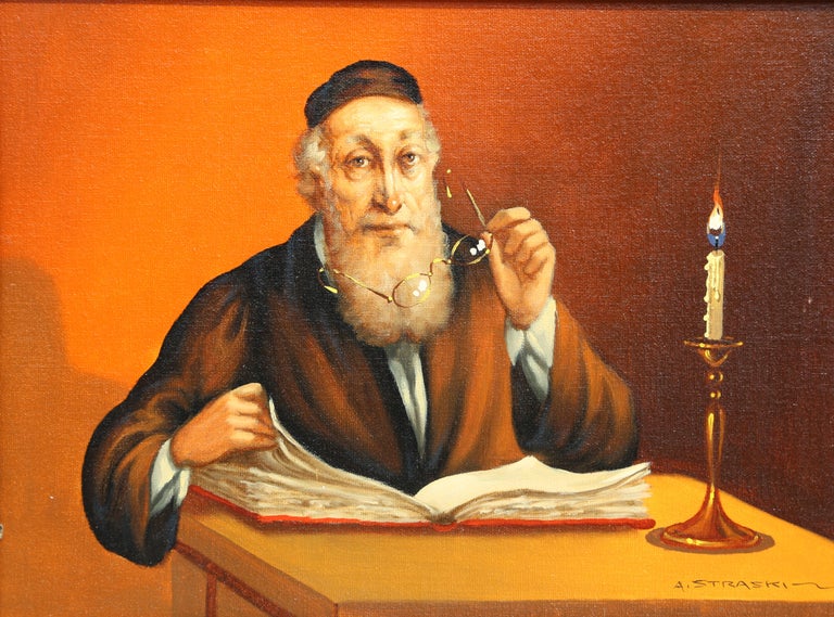 Abraham Straski - Framed Polish Rabbi, Oil Painting by Abraham Straski ...