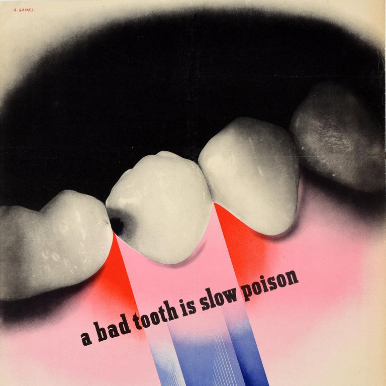Abram Games - Original Vintage WWII Military Health Poster Bad Tooth ...