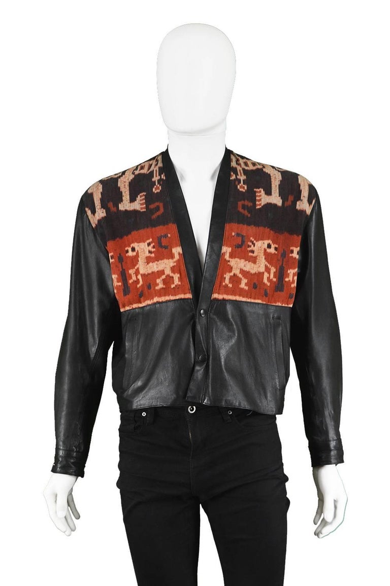Abrasive Aorta Men's Vintage Leather and Handwoven Ikat Tapestry Jacket ...