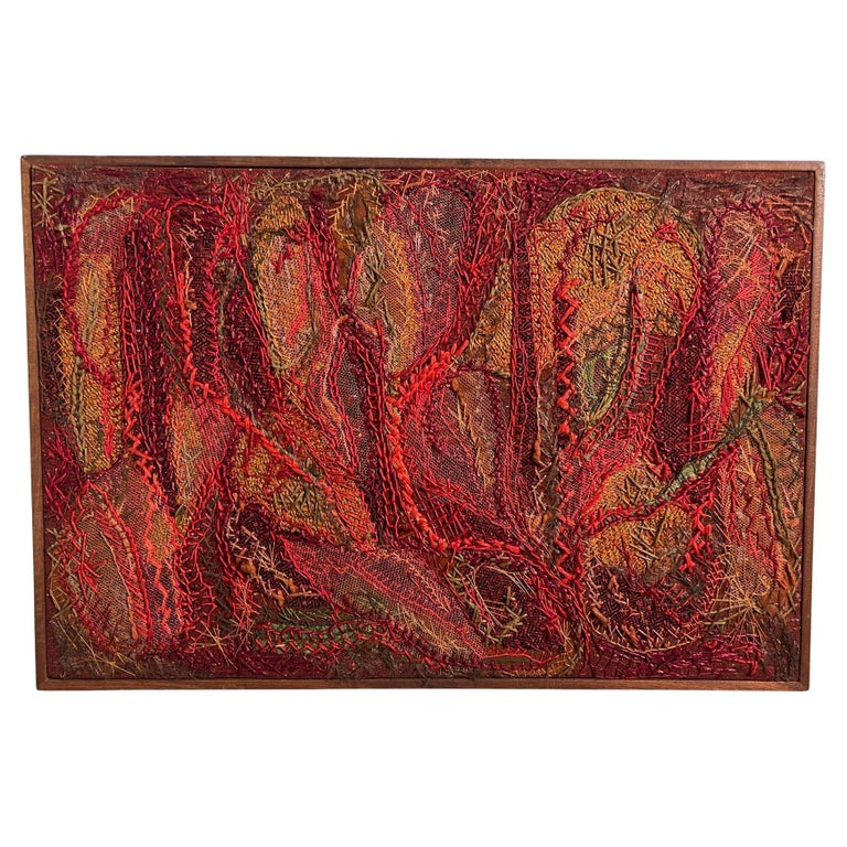 Abstract 1960s Textile Fiber Art Panel Titled "Summer is Gone" by Helen ...