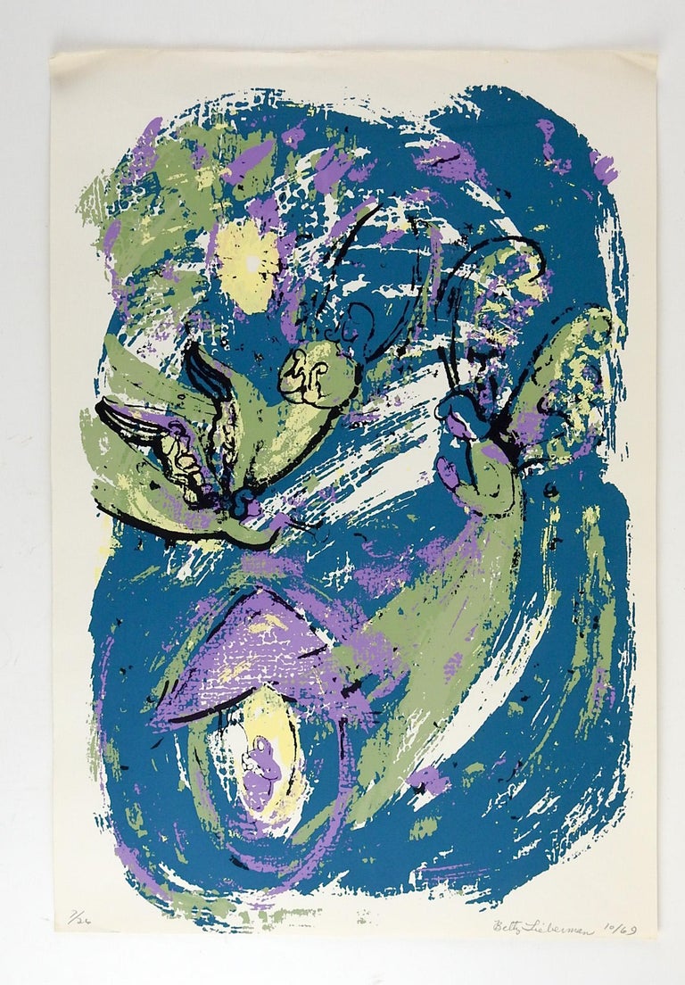 Abstract Angels Teal, Green and Purple Serigraph For Sale at 1stDibs