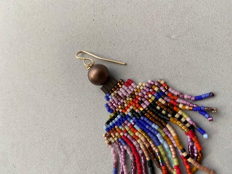 Abstract Art Inspired Seed Bead Chandelier earrings For Sale at 1stDibs