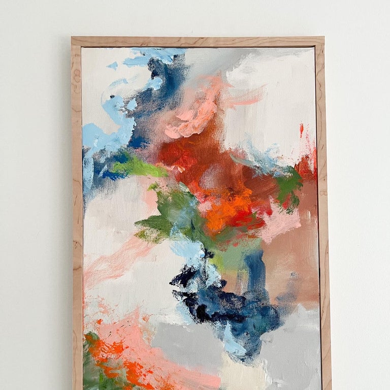 Abstract Art on Canvas with Curly Maple Frame, Portrait, Narrow ...