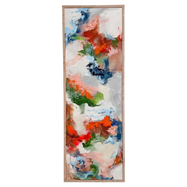 Abstract Art on Canvas with Curly Maple Frame, Portrait, Narrow ...