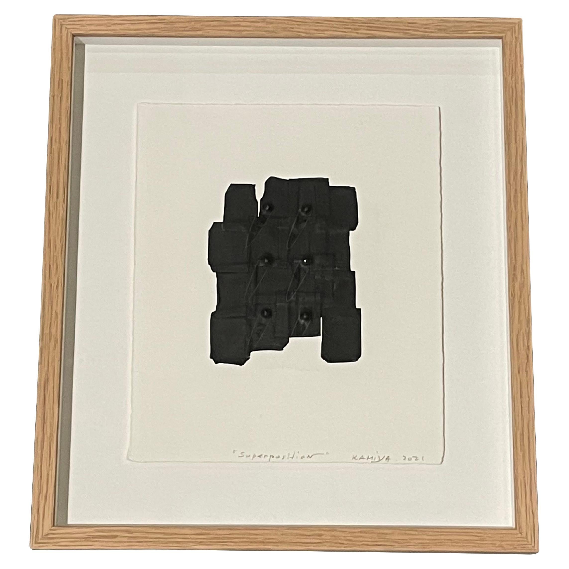Abstract Black Pressed Iron Forms in Wood Frame, Japan, Contemporary at ...