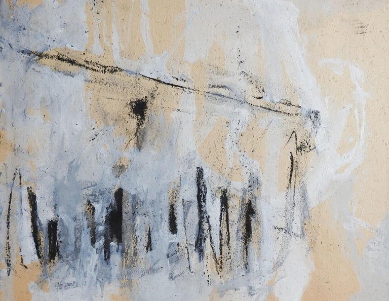 Abstract Black Tan White Mixed Media Painting For Sale at 1stDibs