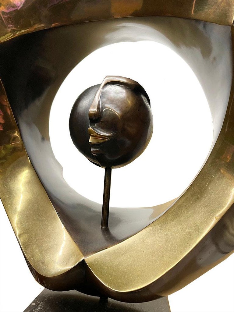 Abstract Bronze Sculpture by Johannes W.G.M. Ramakers on High Pedestal ...