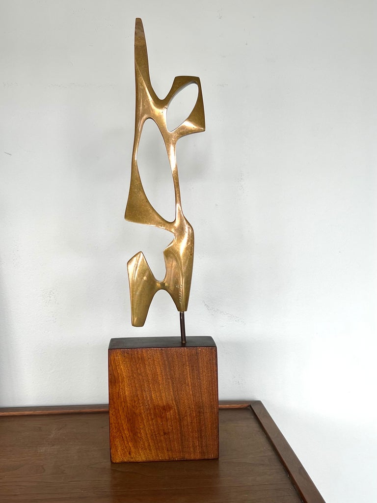 Abstract Bronze Sculpture on Walnut Base by Bolte at 1stDibs