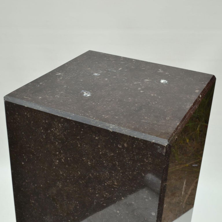 Abstract Brutalist 1980's Bronze Sculpture on a Tall Black Marble ...