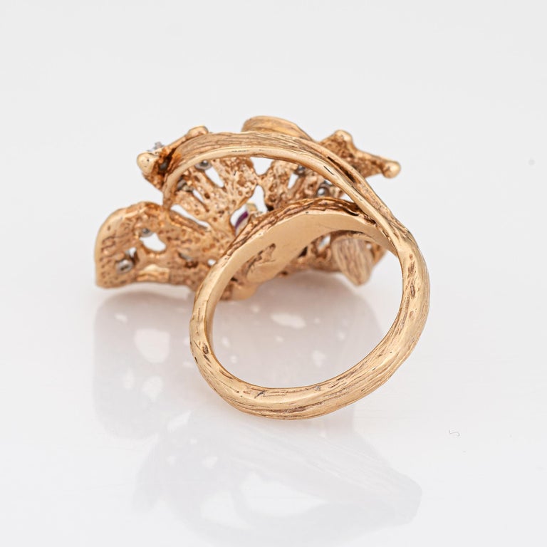 Abstract Butterfly Ring Vintage 14k Yellow Gold Diamond Ruby Fine ...