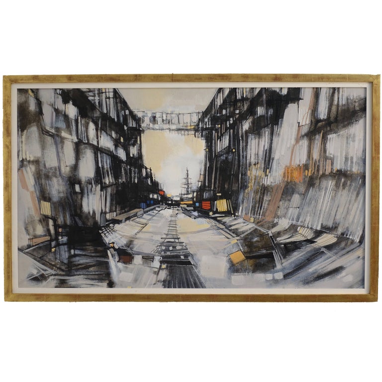 Abstract Cityscape Painting by Max Gunther, Europe Midcentury, 1960s at ...
