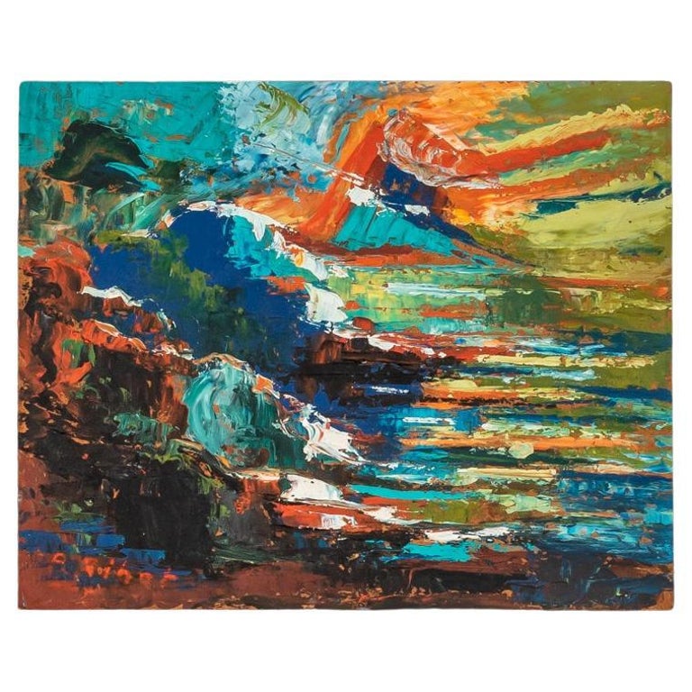 Abstract Coastline by Albert Pinot Oil Painting on Plate Ready to Hang ...