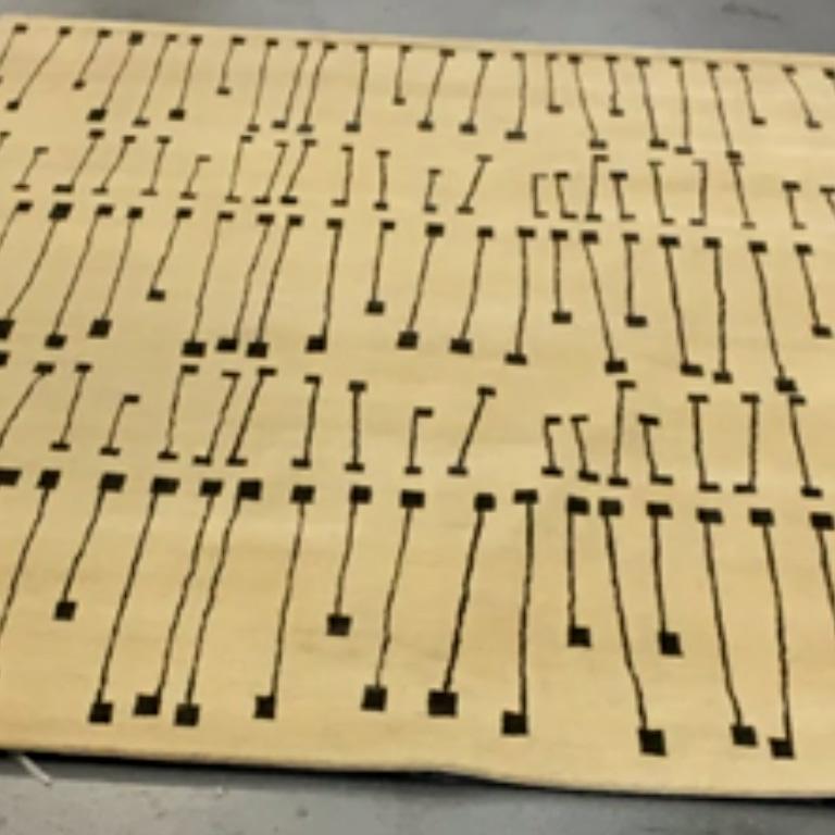 Abstract Contemporary Area Rug in Ivory Handmade of Silk and Wool ...