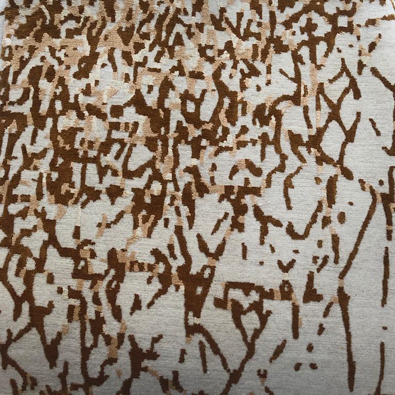 Abstract Contemporary Area Rug in Taupe Gold, Handmade Silk and Wool ...