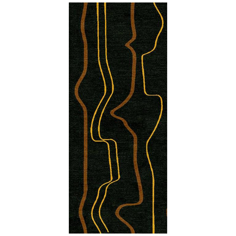 Abstract Runner Rug in Brown Gold Contemporary, Handmade of Silk Wool ...