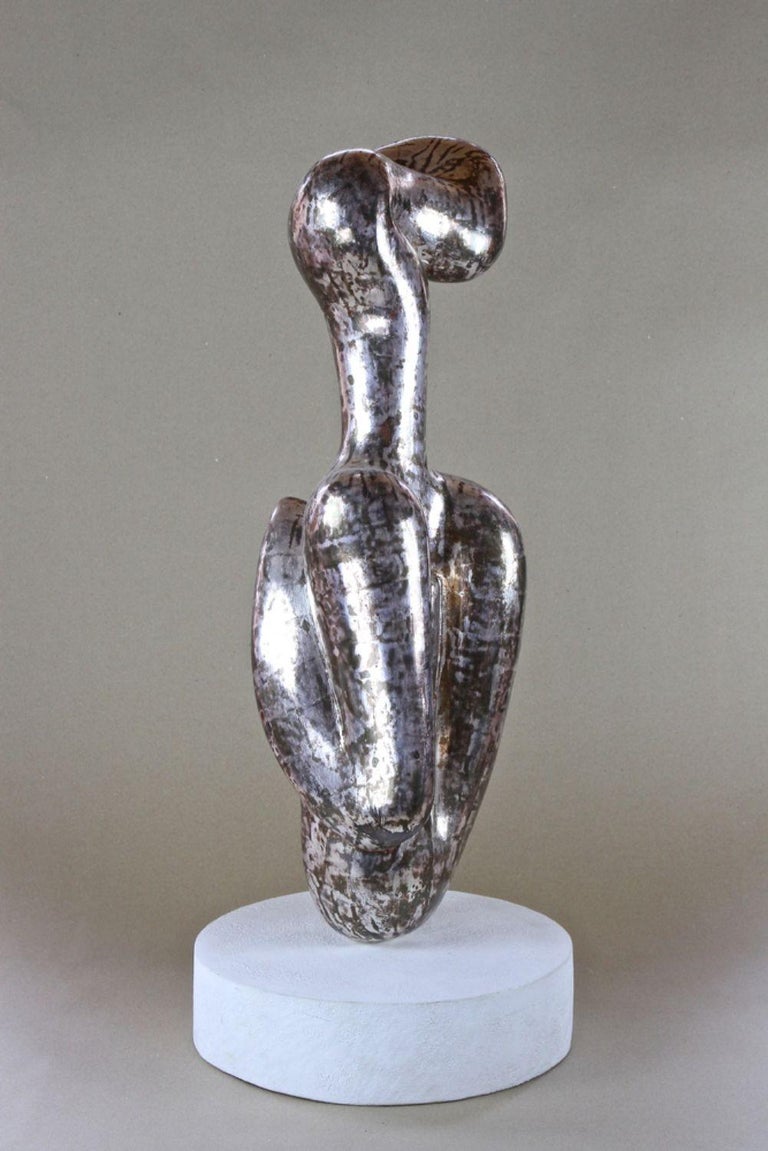 Abstract Contemporary Silvered Sculpture by M. Treml, Handcarved ...