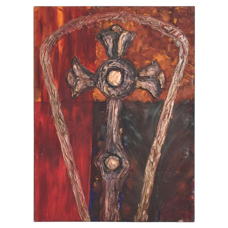 Abstract Cross Oil on Canvas Painting Pablo Romo Artwork 1990s For Sale ...