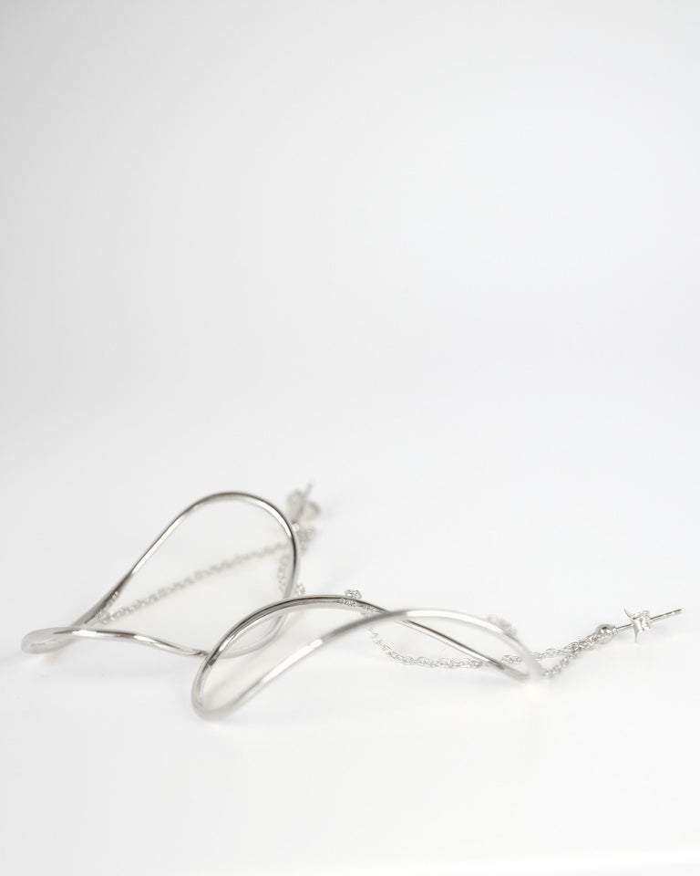 Abstract Dangle Hoop Earrings in Recycled Silver For Sale at 1stDibs