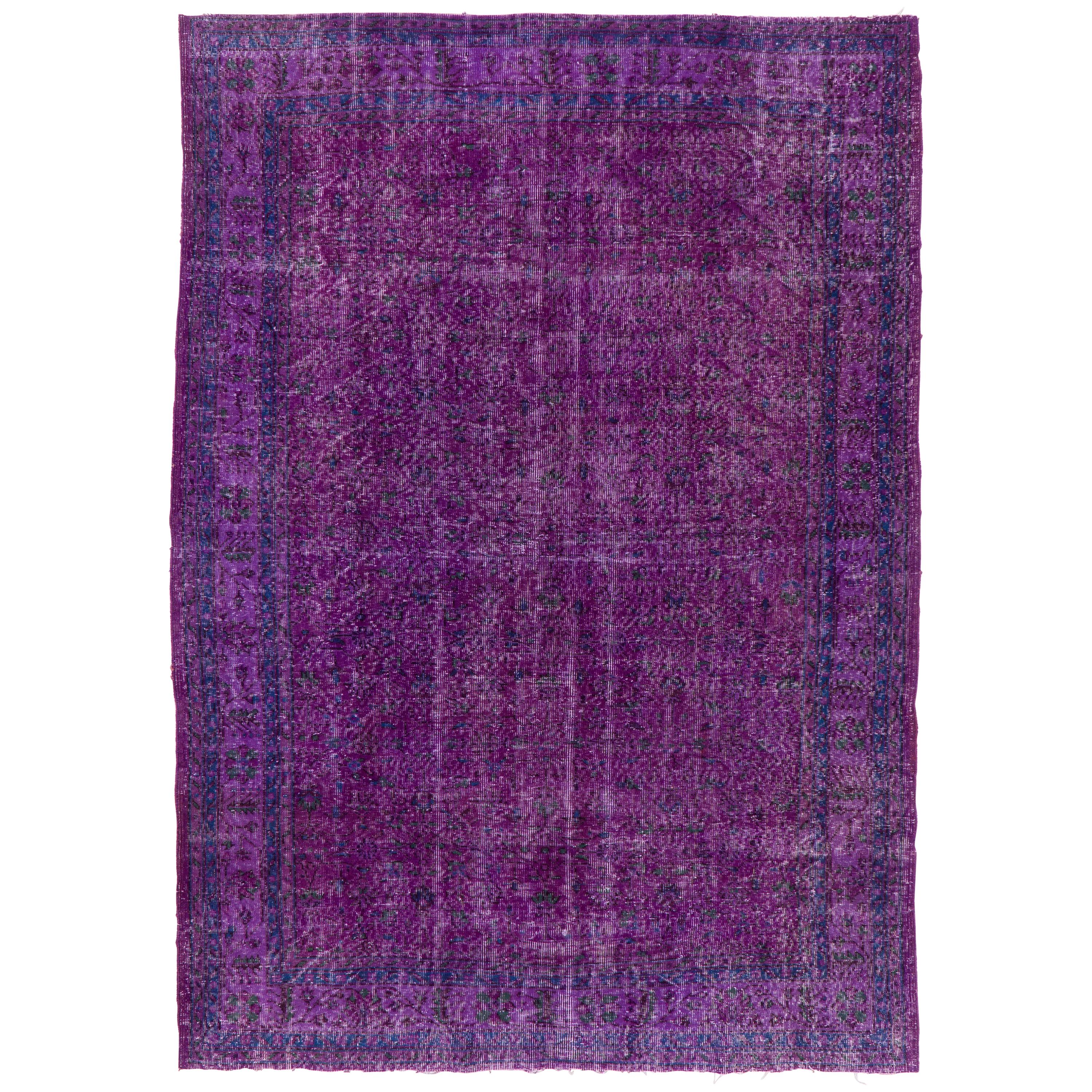 7.7x11 Ft Hand-knotted Vintage Turkish Wool Rug Over-dyed in Lemonade ...