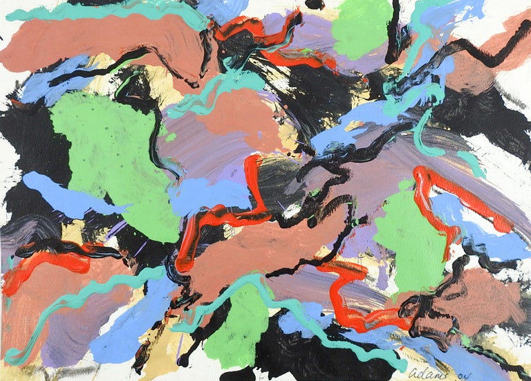 Abstract Expressionism Black and Green Painting on Paper For Sale at ...