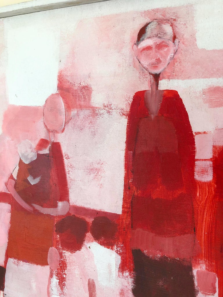 Abstract Figural Painting in Pink and Red, Signed Dian For Sale at 1stDibs