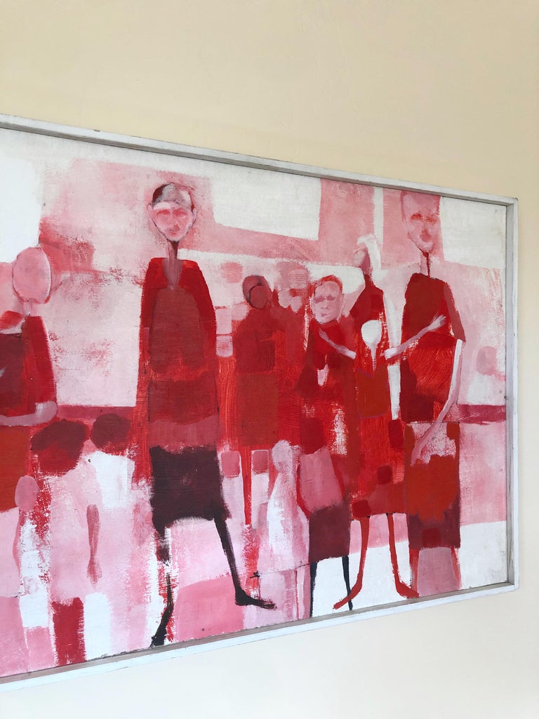 Abstract Figural Painting in Pink and Red, Signed Dian For Sale at 1stDibs