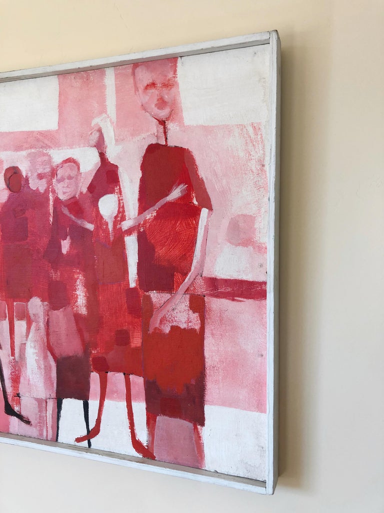 Abstract Figural Painting in Pink and Red, Signed Dian For Sale at 1stDibs