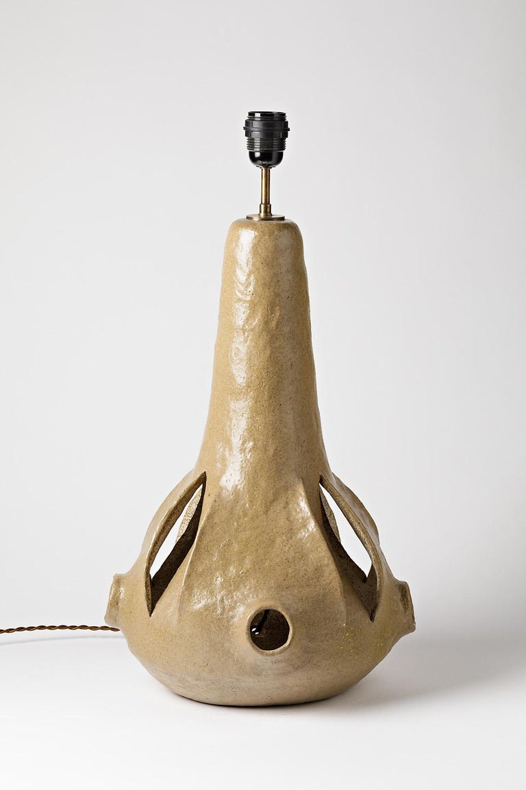 Abstract Floor Ceramic Lamp Base in Stoneware Pottery, circa 1970 For ...