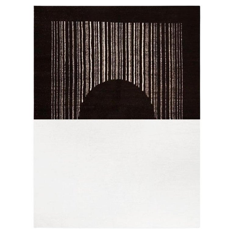 Abstract Handmade Black and White Rug For Sale at 1stDibs