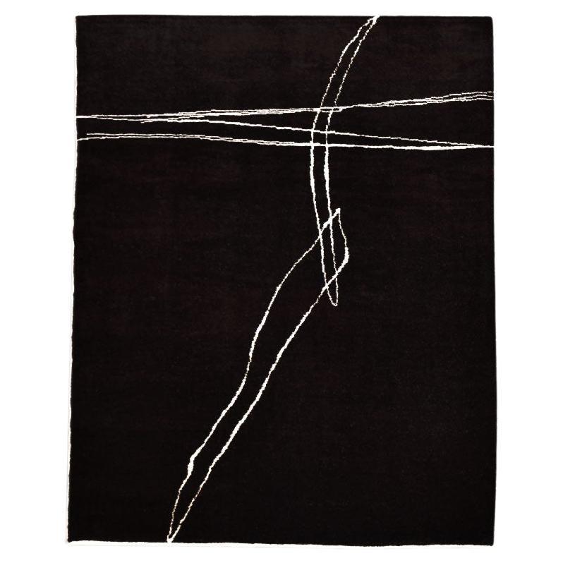 Abstract Handmade Black and White Rug For Sale at 1stDibs