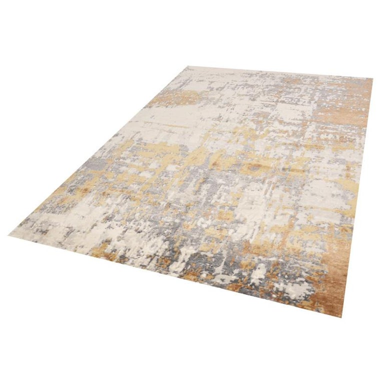Abstract Handmade Silk and Wool Rug Grey and Brown Design For Sale at ...