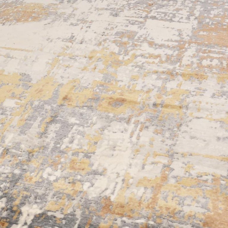 Abstract Handmade Silk and Wool Rug Grey and Brown Design For Sale at ...