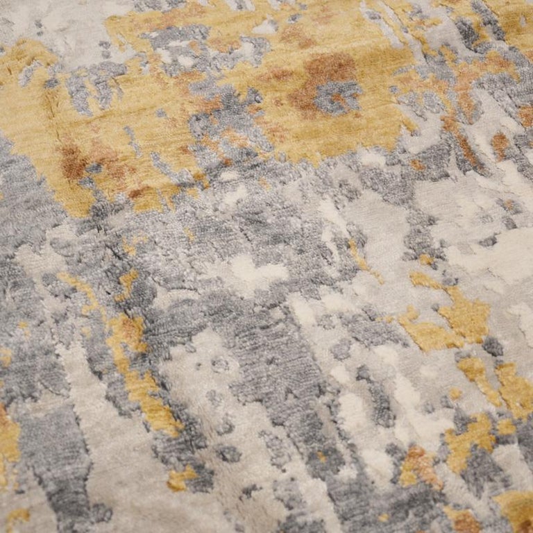 Abstract Handmade Silk and Wool Rug Grey and Brown Design For Sale at ...