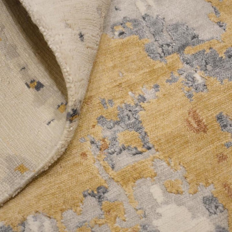 Abstract Handmade Silk and Wool Rug Grey and Brown Design For Sale at ...