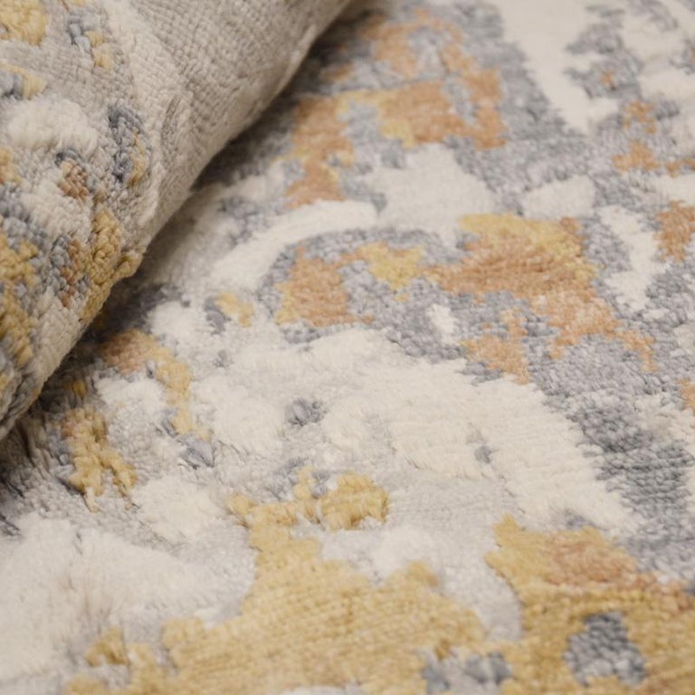 Abstract Handmade Silk and Wool Rug Grey and Brown Design For Sale at ...