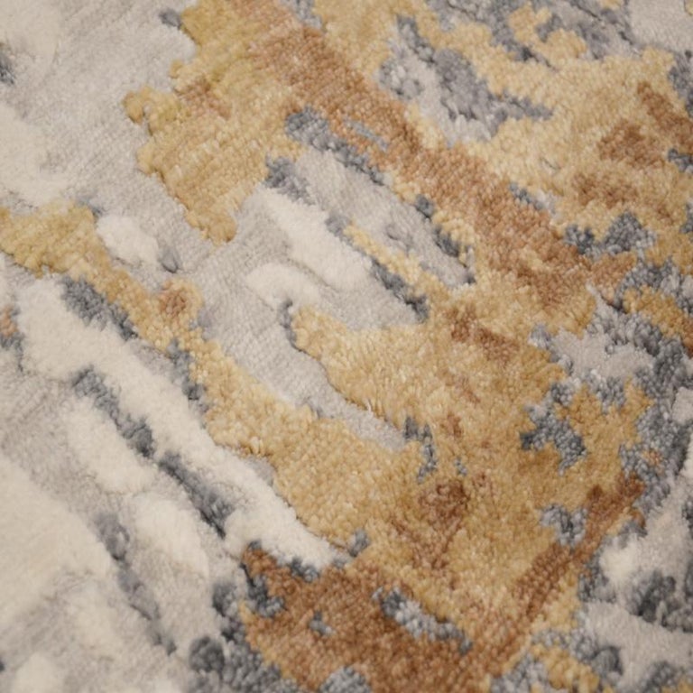 Abstract Handmade Silk and Wool Rug Grey and Brown Design For Sale at ...