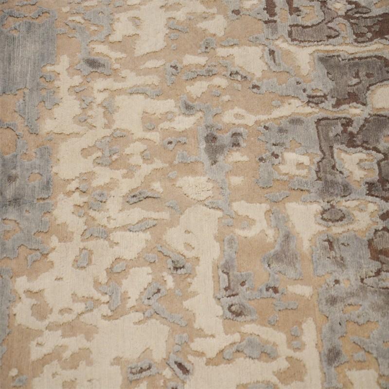 Abstract Handmade Silk and Wool Rug Grey, Brown and Blue Design For ...