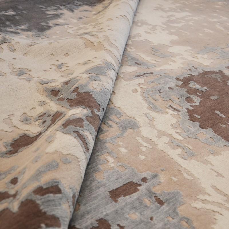 Abstract Handmade Silk and Wool Rug Grey, Brown and Blue Design For ...