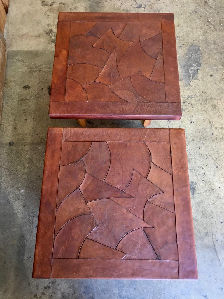 Abstract Leather Top End Tables by "Atre Sano" Colombia For Sale at 1stDibs