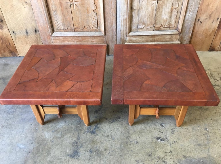 Abstract Leather Top End Tables by "Atre Sano" Colombia For Sale at 1stDibs
