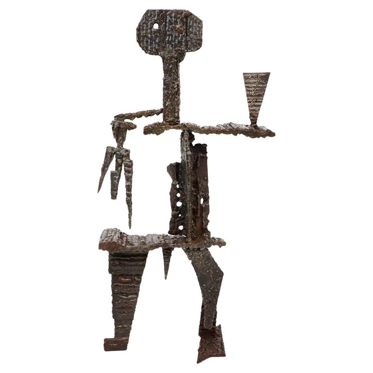 Abstract Man Brutalist Iron Sculpture For Sale at 1stDibs