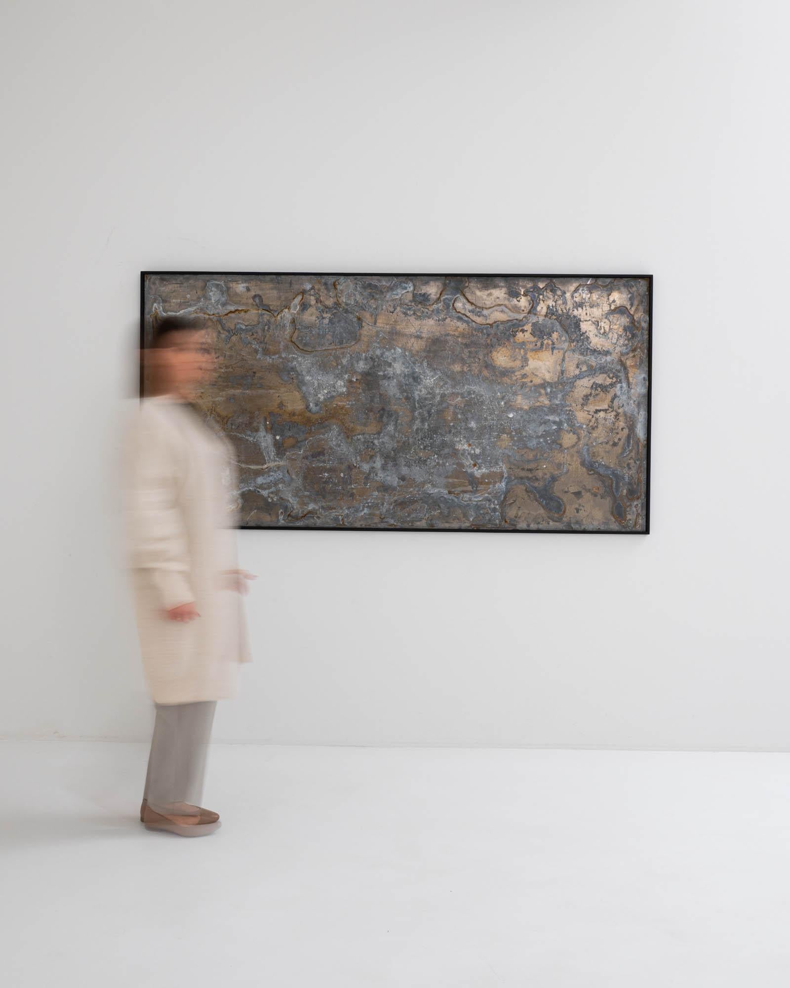 Abstract Metal Artwork in Wooden Frame For Sale at 1stDibs