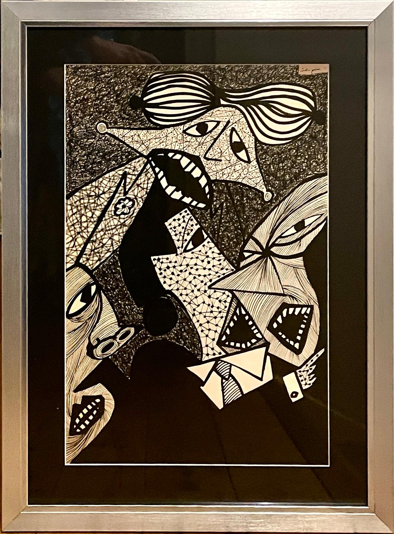 Abstract Mixed Media Figures signed and dated 1951 For Sale at 1stDibs