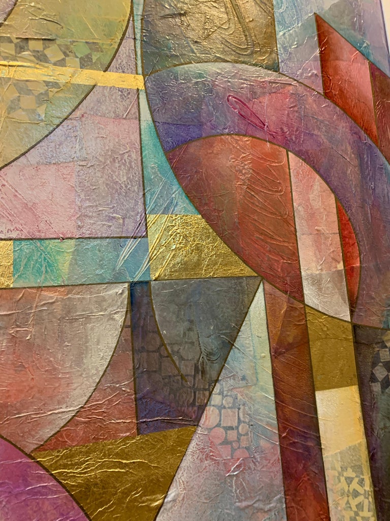 Large Abstract Mixed-Media Painting with Gold Leaf, Richard Hall For ...