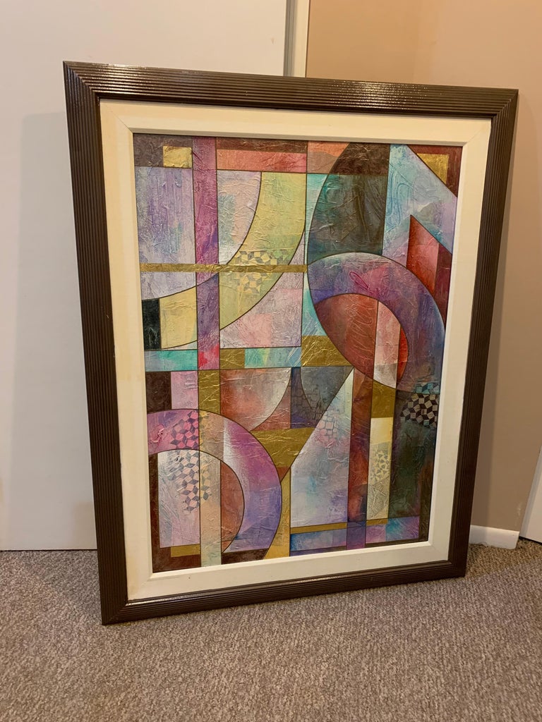 Large Abstract Mixed-Media Painting with Gold Leaf, Richard Hall For ...