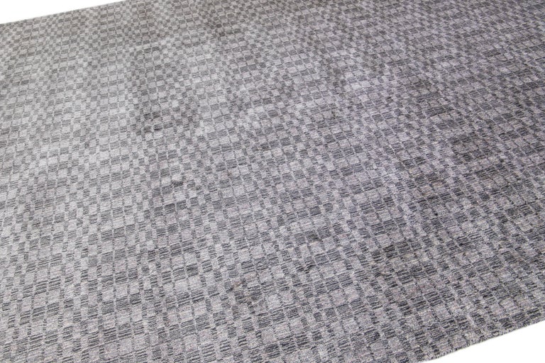 Abstract Modern Handmade Gray Wool and Silk Rug For Sale at 1stDibs