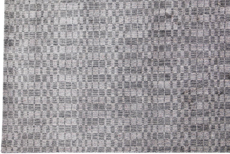 Abstract Modern Handmade Gray Wool and Silk Rug For Sale at 1stDibs
